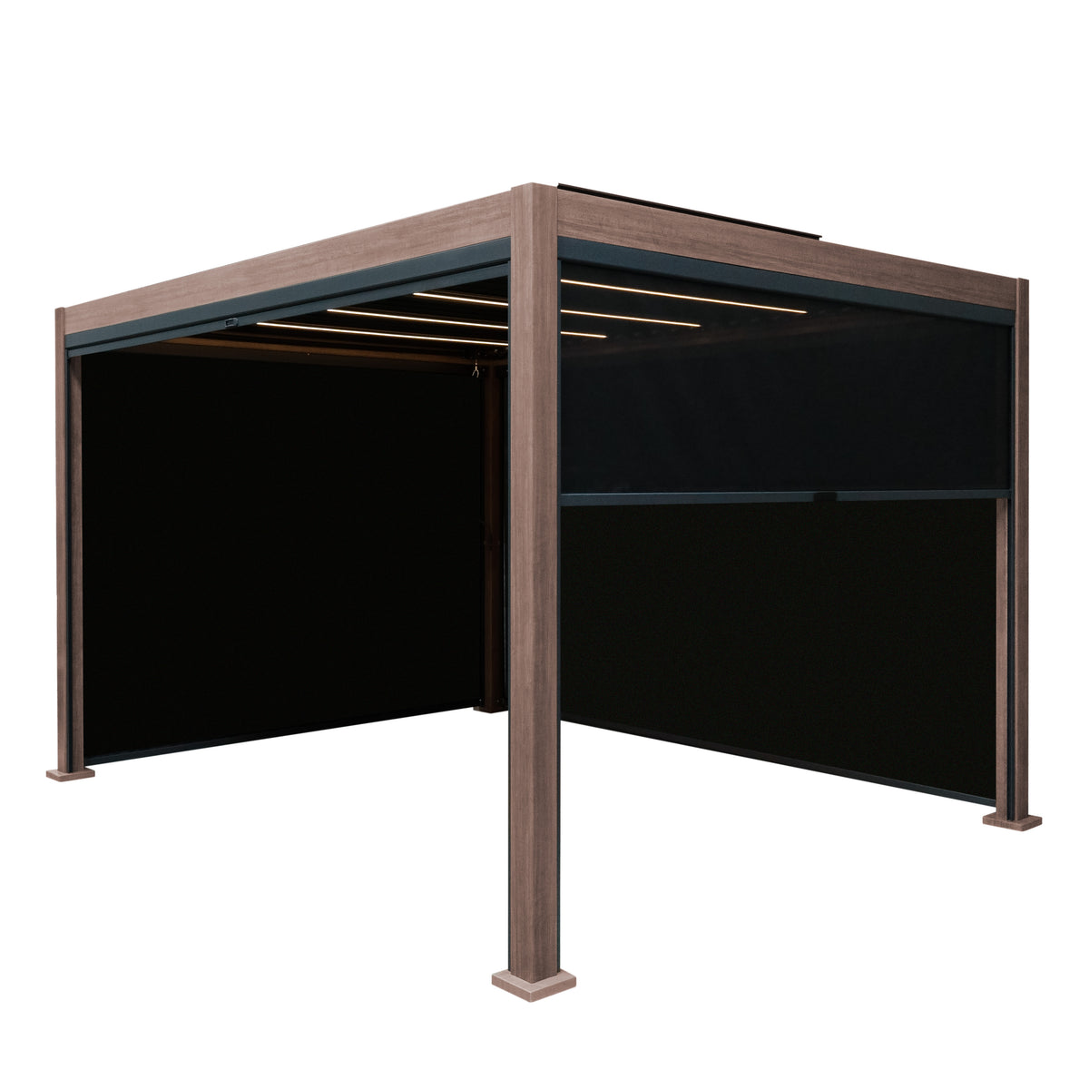 Wood Effect Aluminium Pergola With Blinds & LED Lights - 4m x 3m ...